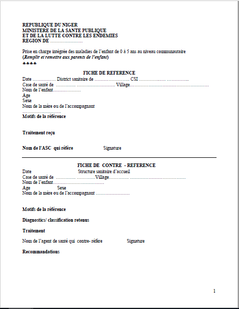 ASC Niger Fiche de Reference | Child Health Task Force ASC Niger Fiche de Reference | Child Health Task Force